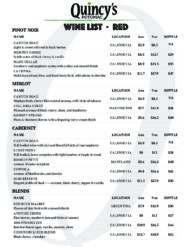 Our Menus - Quincy's Potomac Bar & Grille
