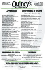 Our Menus - Quincy's Potomac Bar & Grille